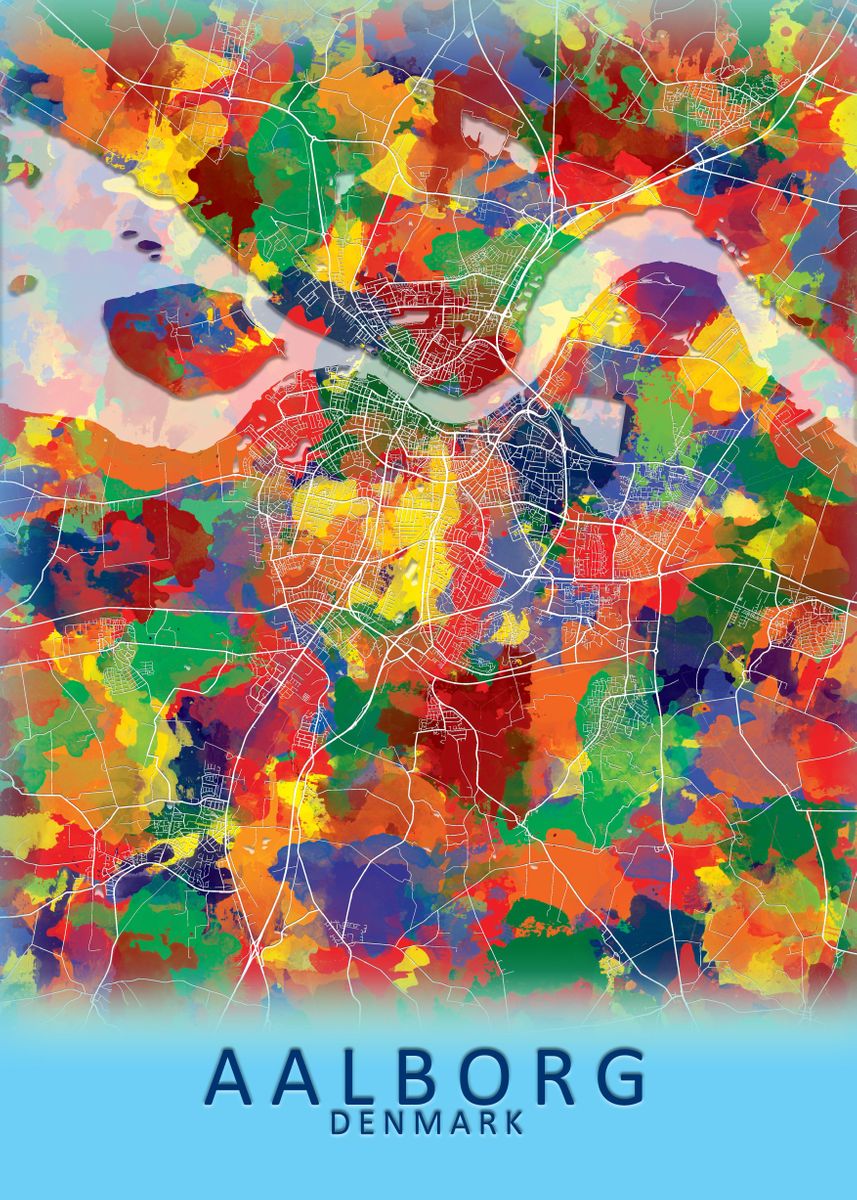 'Aalborg Denmark City Map' Poster, picture, metal print, paint by City ...