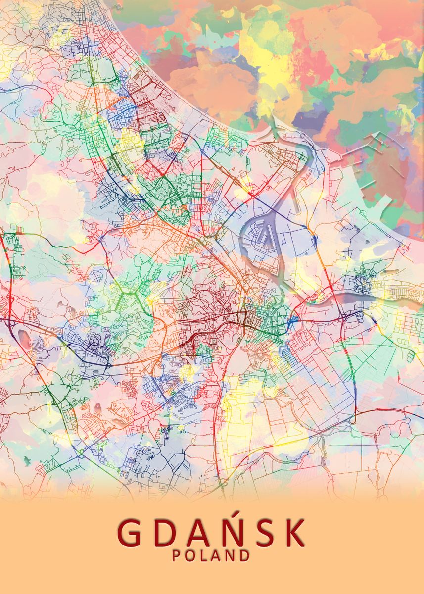 'Gdansk Poland City Map' Poster, picture, metal print, paint by City ...