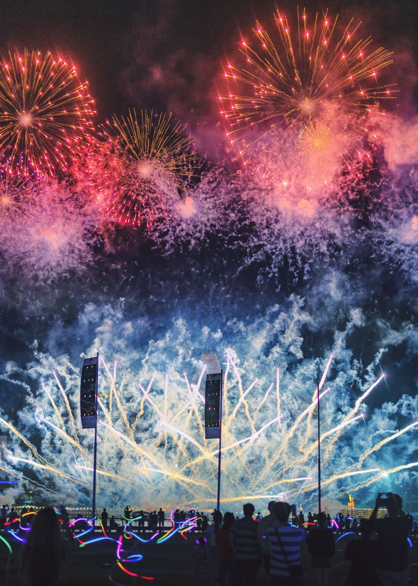 'Lunar New Fireworks' Poster, picture, metal print, paint by Hua Thun ...