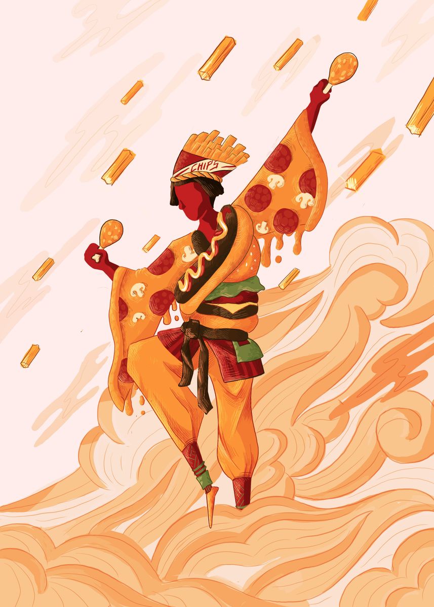 'Food warrior' Poster, picture, metal print, paint by pax pug | Displate