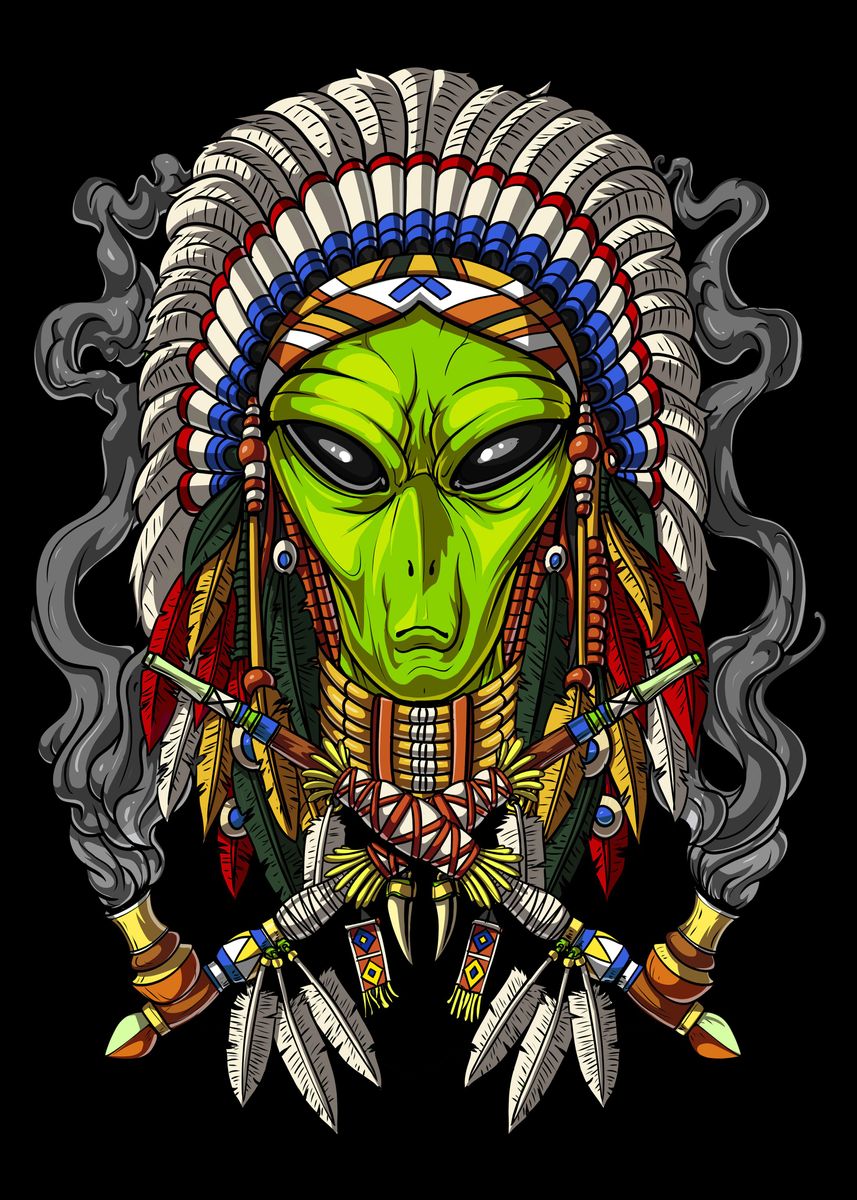 'Native American Alien ' Poster, picture, metal print, paint by ...