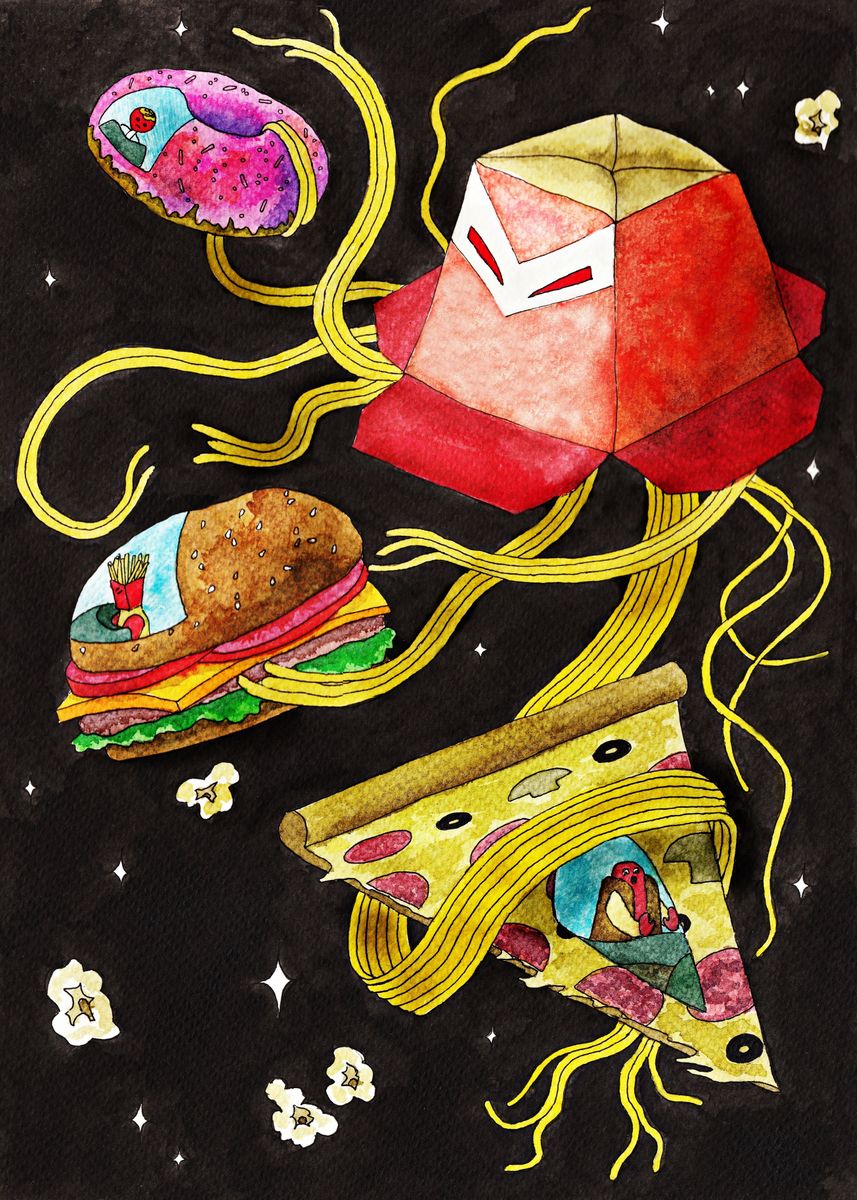 'Fast food wars' Poster, picture, metal print, paint by Anna Shell ...