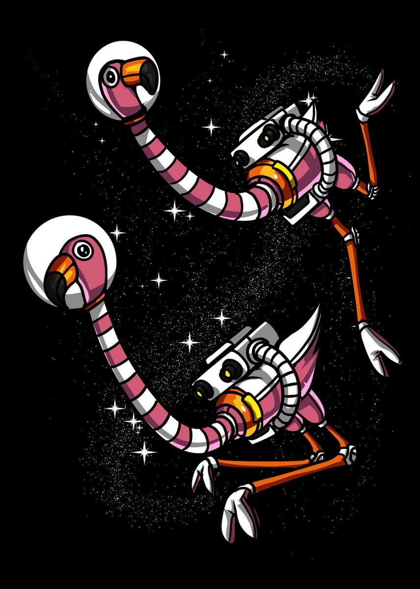 'Space Flamingo Astronauts' Poster by Psychonautica | Displate