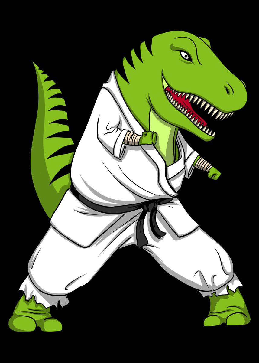 'T Rex Dinosaur Karate ' Poster, picture, metal print, paint by ...