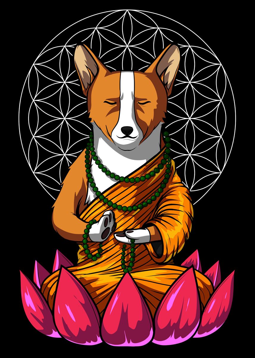 'Corgi Dog Yoga Meditation' Poster, picture, metal print, paint by ...