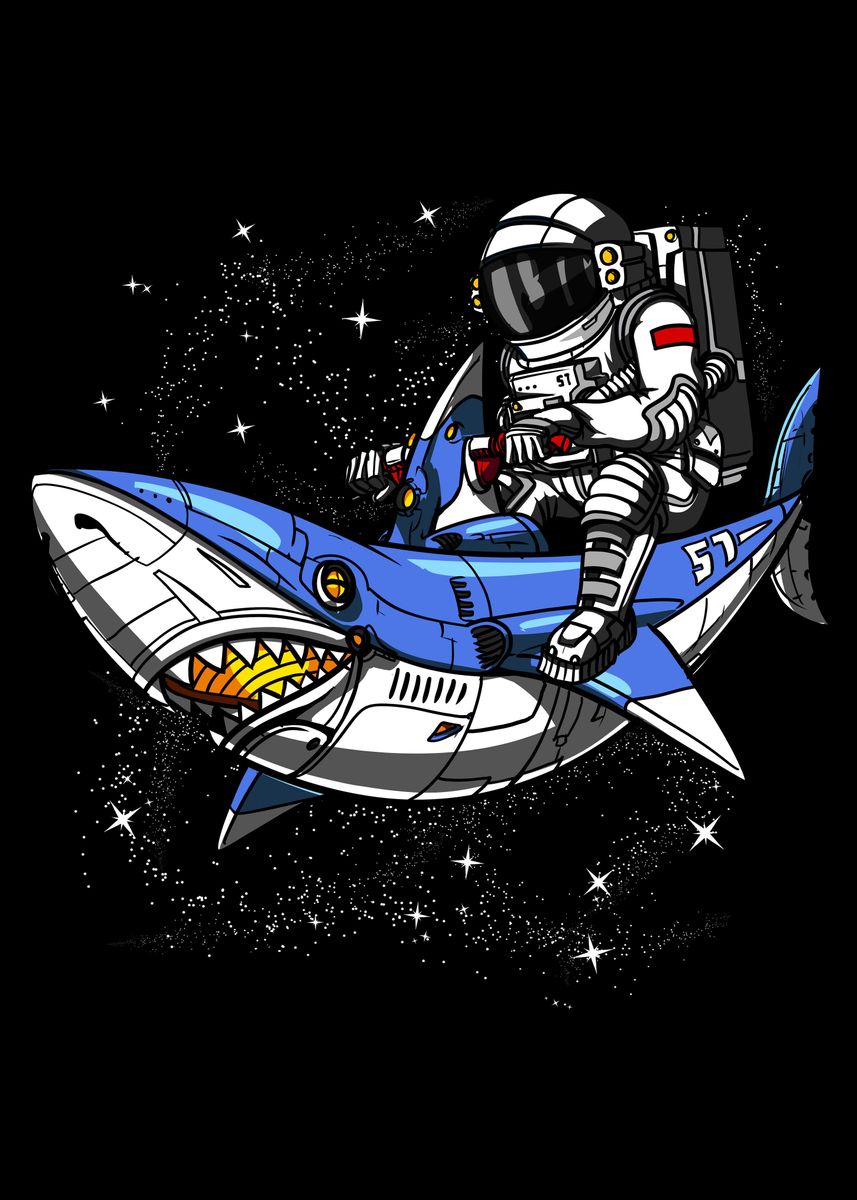 'Astronaut On Space Shark' Poster, picture, metal print, paint by ...