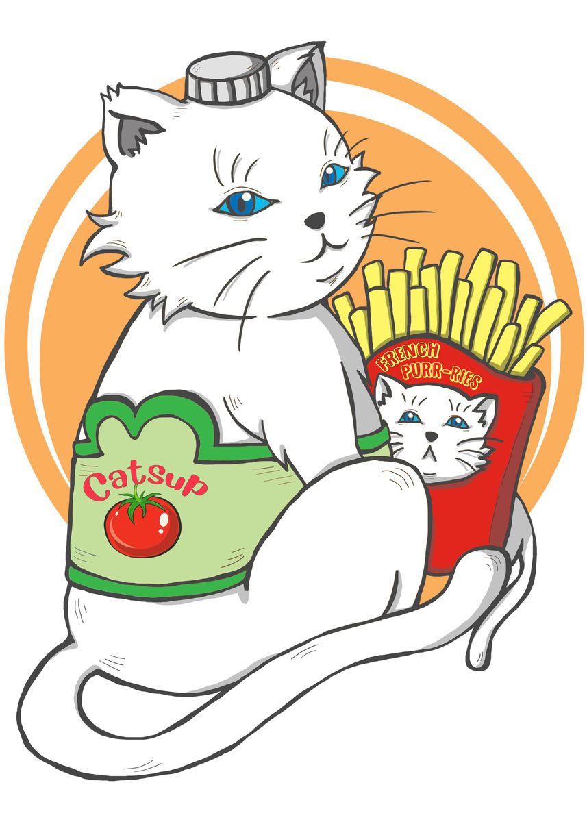 'Cat food' Poster, picture, metal print, paint by Jill Aben | Displate