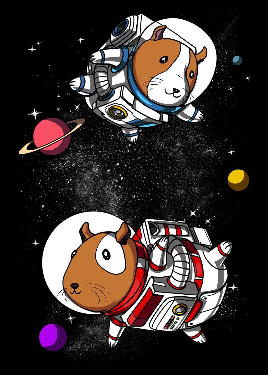 'Space Guinea Pig Astronaut' Poster, picture, metal print, paint by ...
