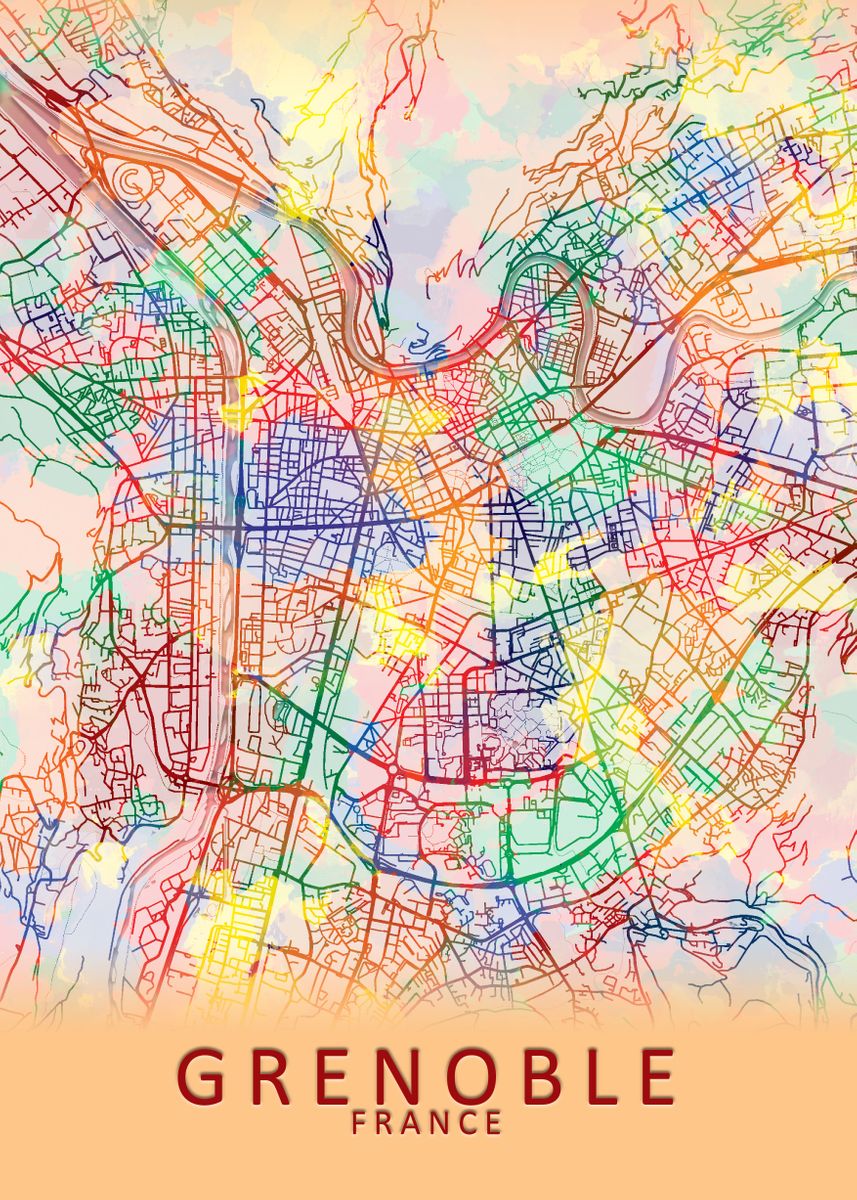'Grenoble France City Map' Poster, picture, metal print, paint by City ...