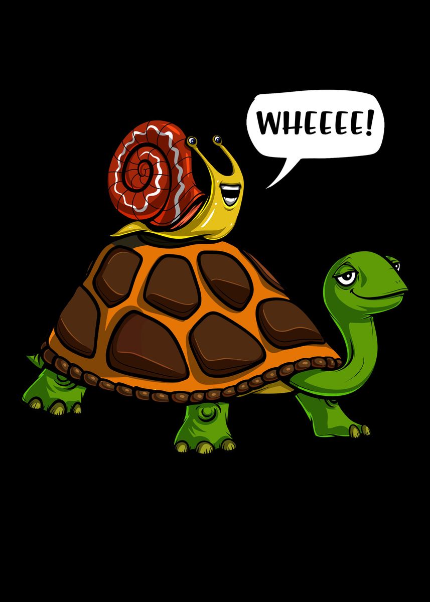'Snail Riding Turtle' Poster, picture, metal print, paint by ...