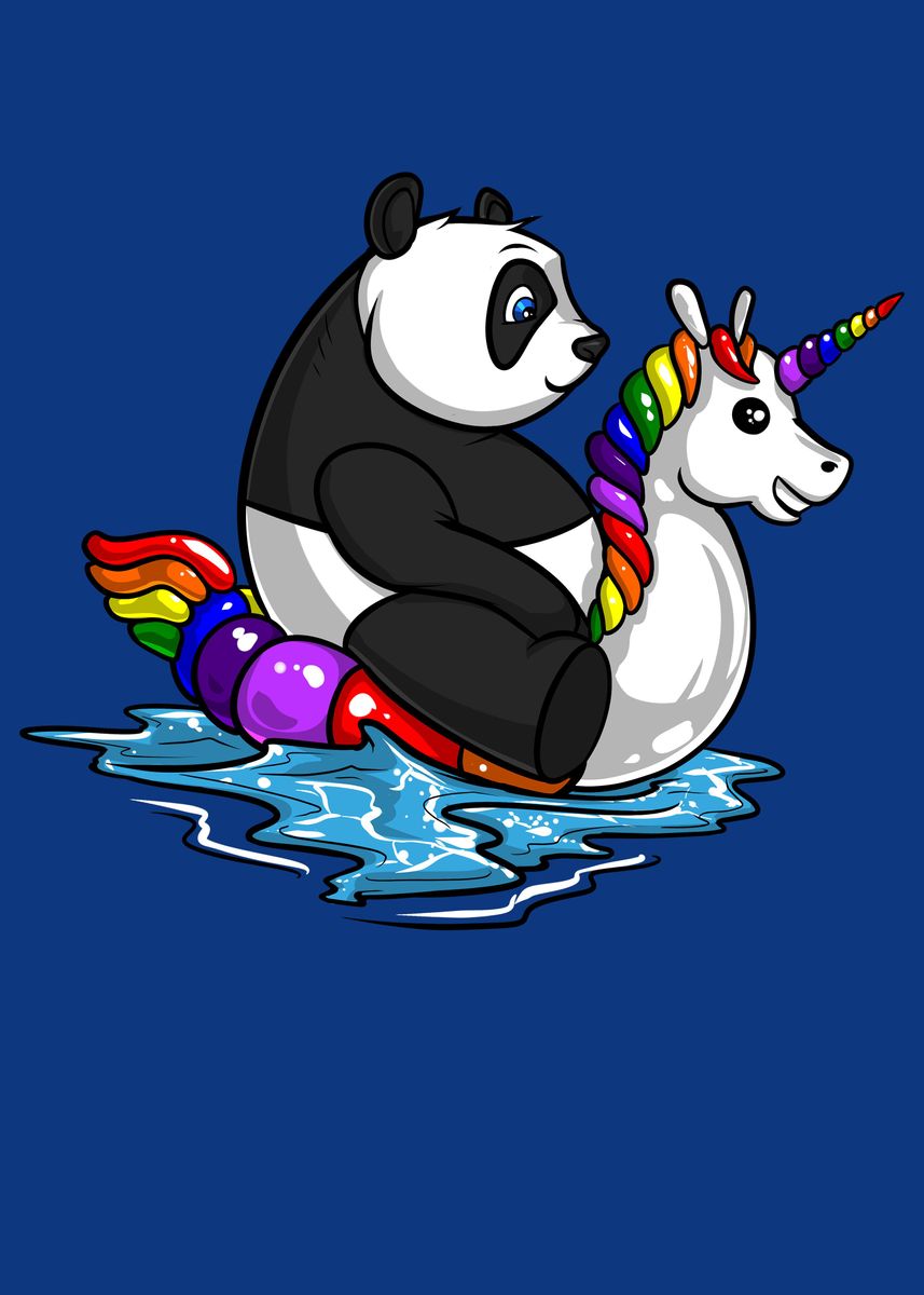 'Panda Pool Party' Poster, picture, metal print, paint by Psychonautica ...