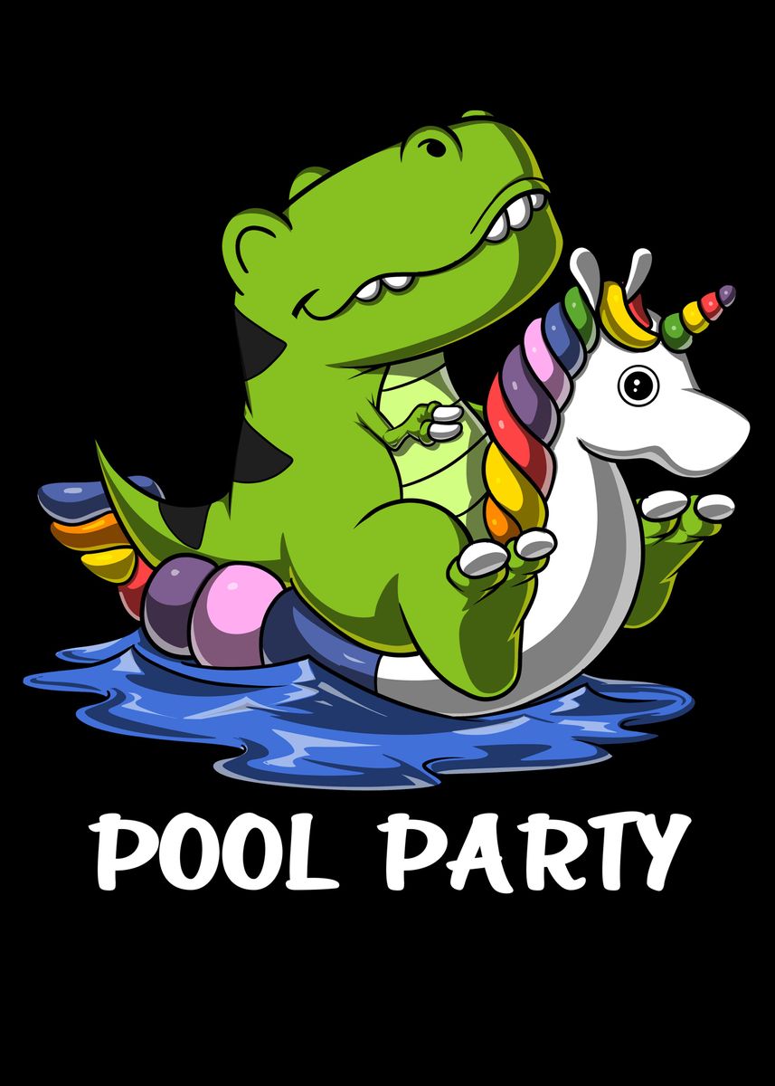 'T Rex Dinosaur Pool Party' Poster, picture, metal print, paint by ...