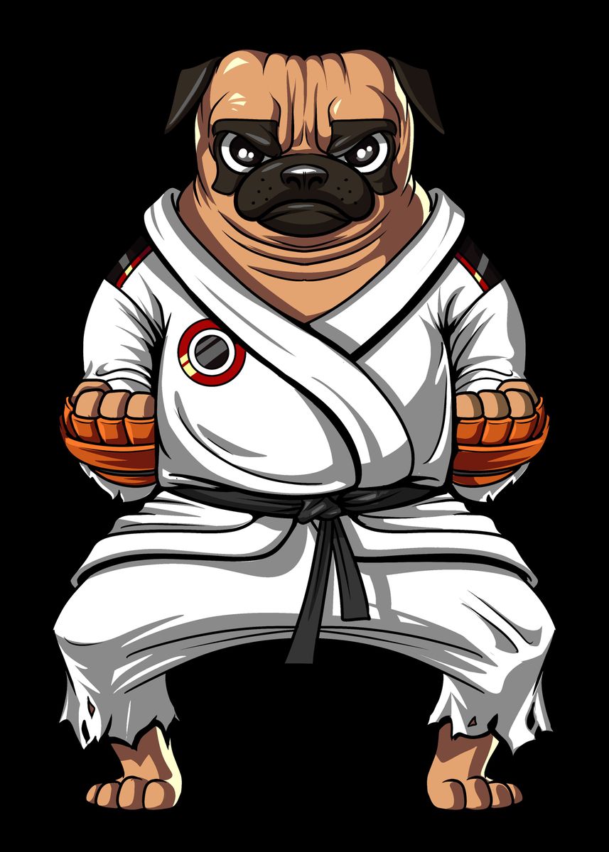 'Pug Dog Karate Ninja' Poster, picture, metal print, paint by ...