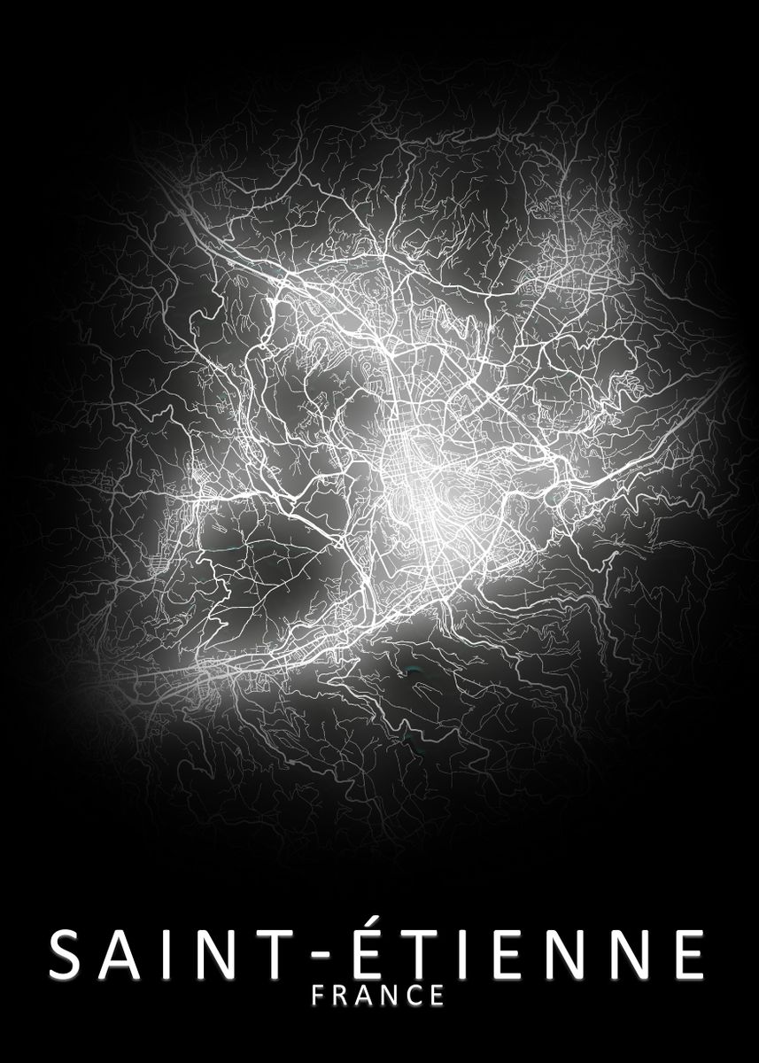 'Saint Etienne France Map' Poster, picture, metal print, paint by City ...