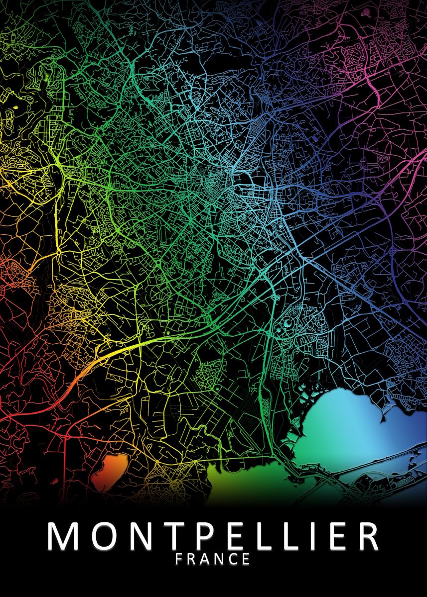 'Montpellier France Map' Poster, picture, metal print, paint by City ...