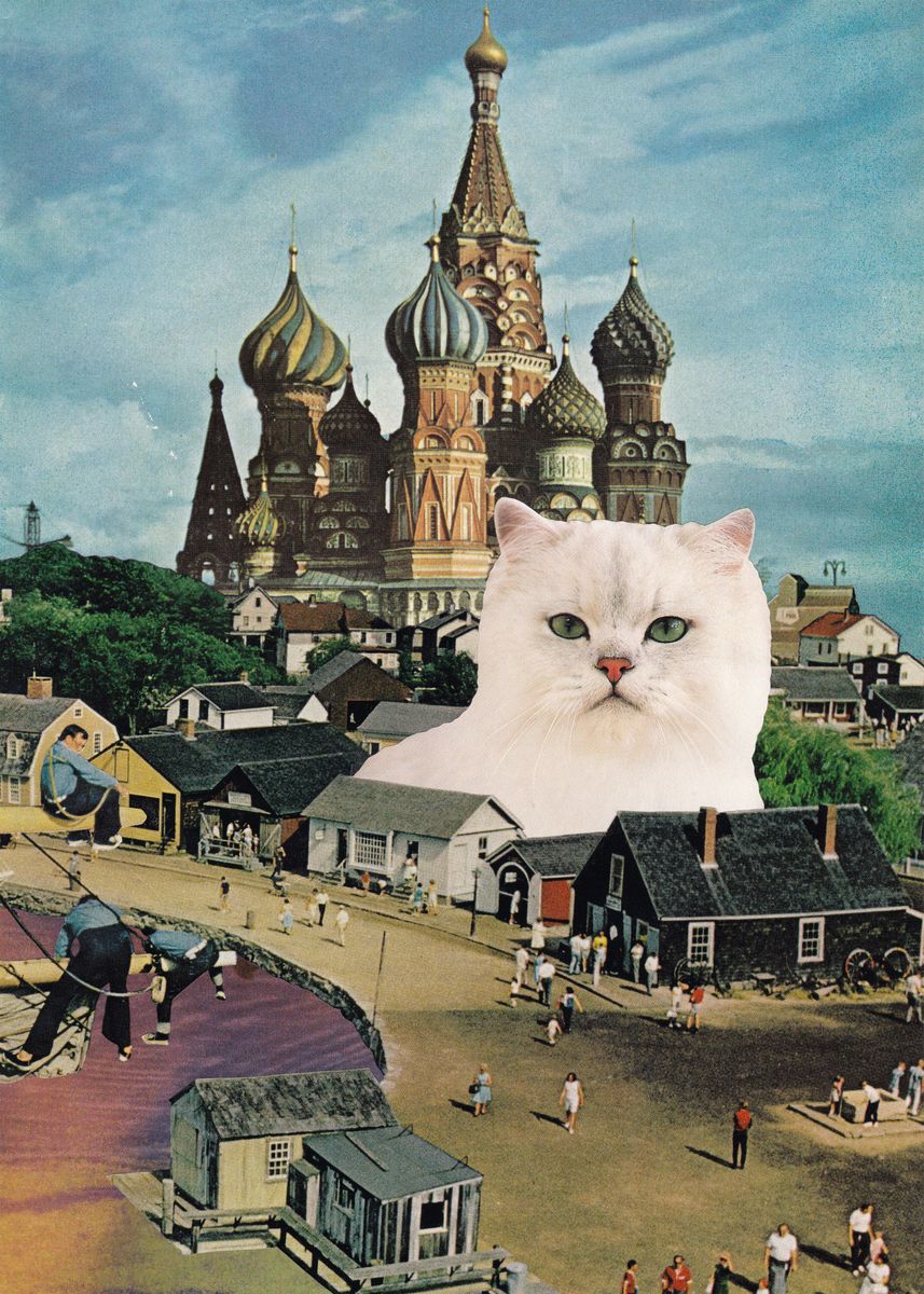 'Giant Cat [collage]' Poster, picture, metal print, paint by Lerson ...