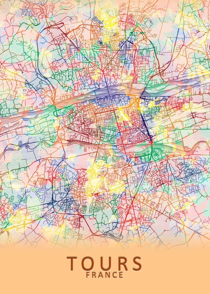 'Tours France City Map' Poster, picture, metal print, paint by City Map ...