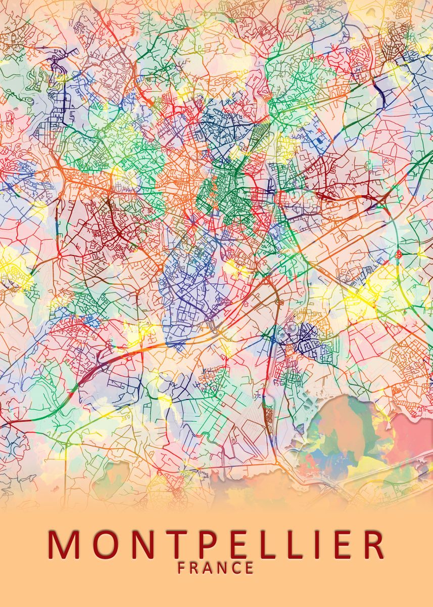 'Montpellier France Map' Poster, picture, metal print, paint by City ...