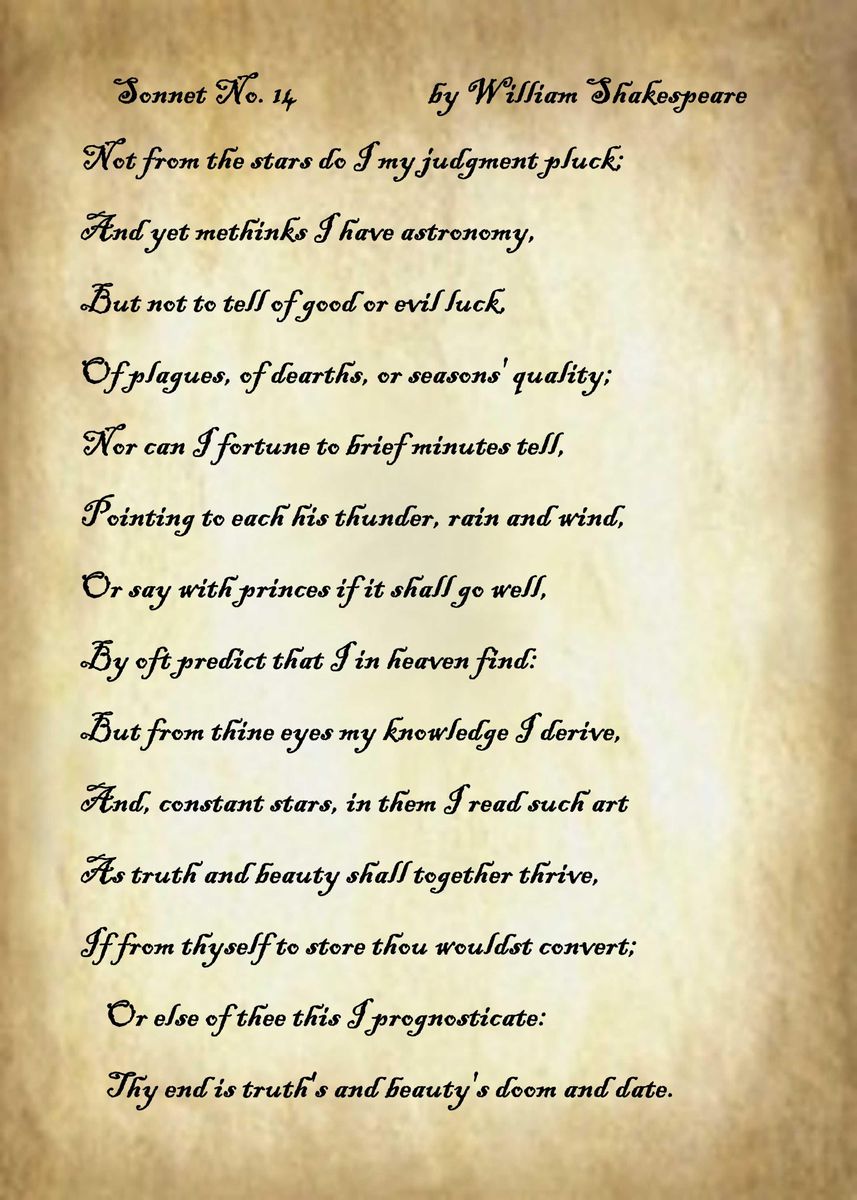 'Sonnet 14 by Shakespeare' Poster by Burl Collins | Displate