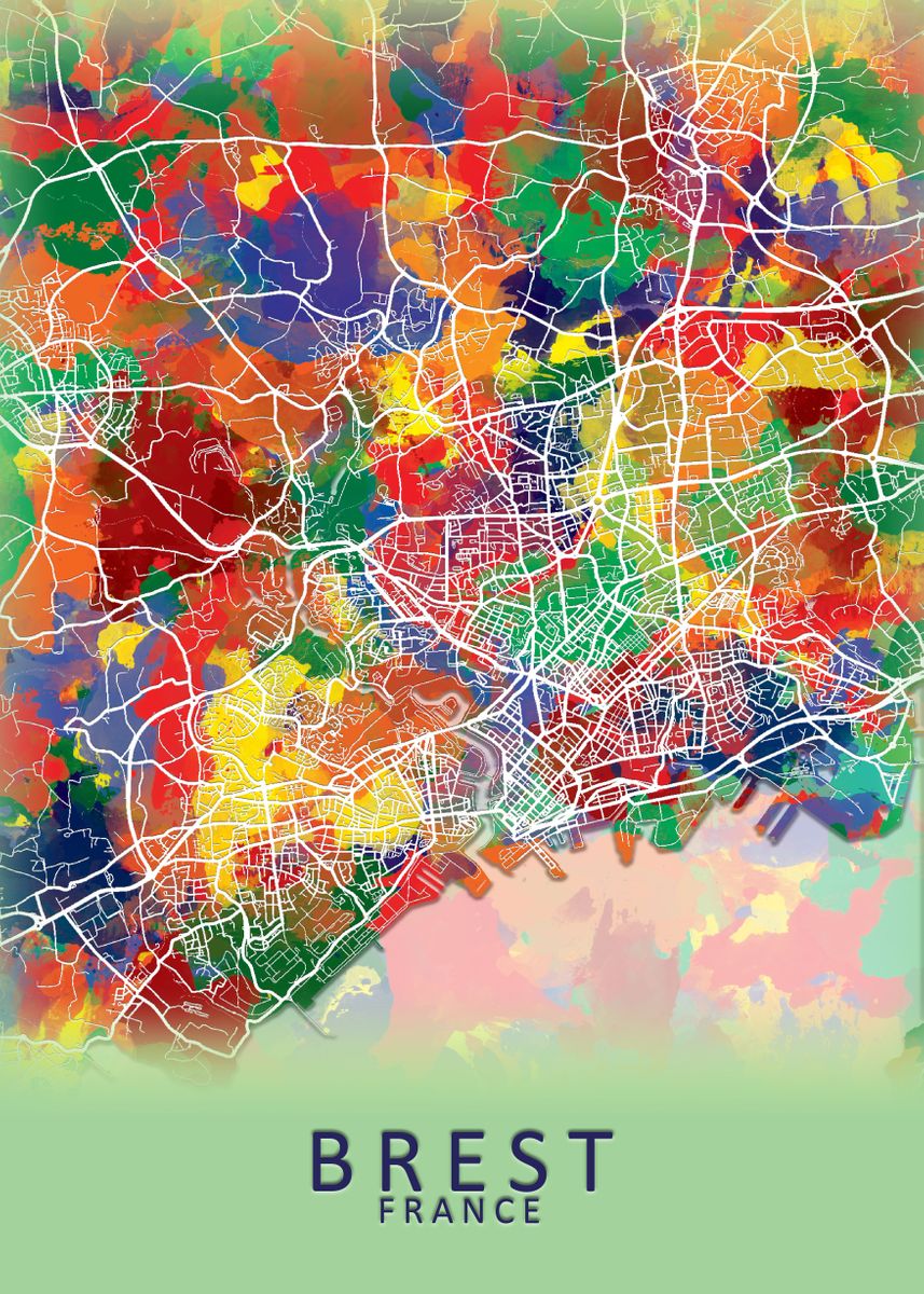 'Brest France City Map' Poster, picture, metal print, paint by City Map ...