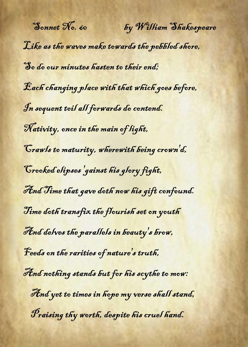 'Sonnet 60 by Shakespeare' Poster, picture, metal print, paint by Burl ...