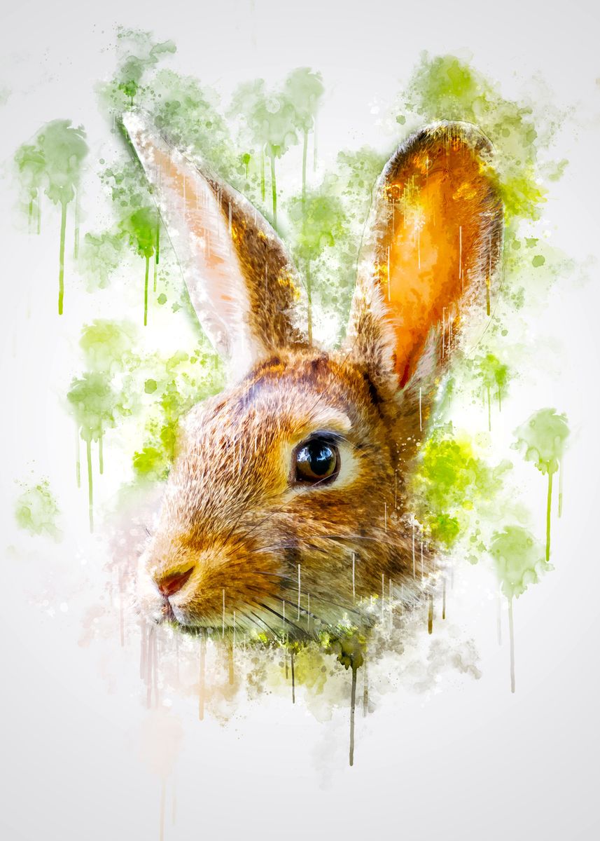 'Rabbit Head' Poster, picture, metal print, paint by Cornel Vlad | Displate