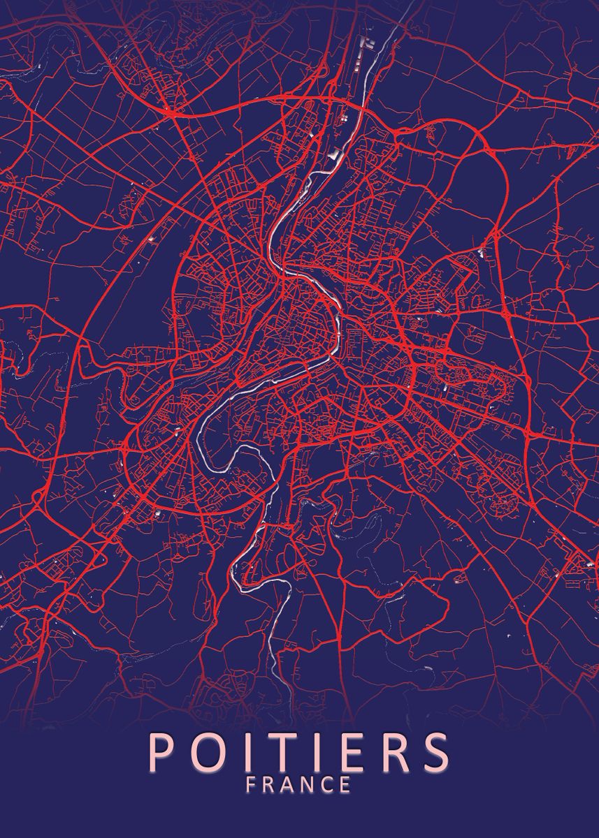 'Poitiers France City Map' Poster, picture, metal print, paint by City ...