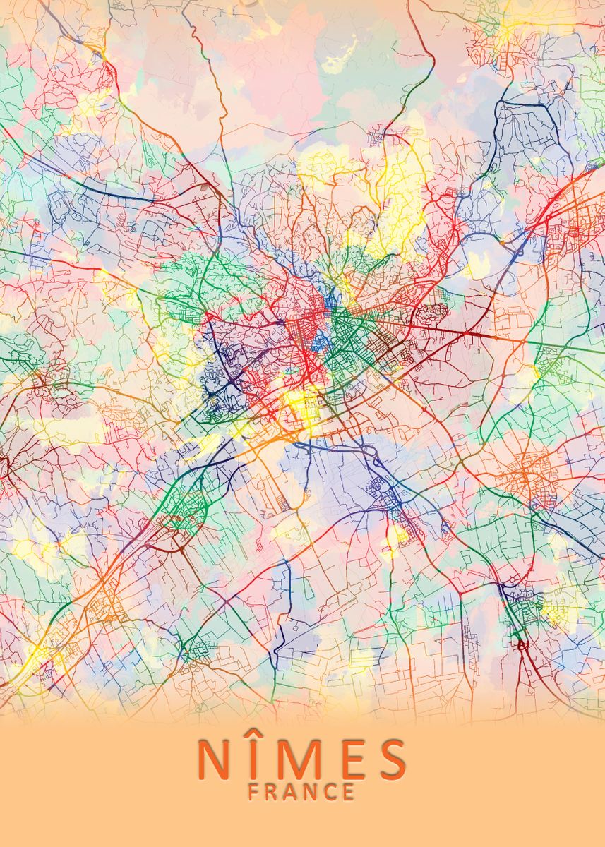 'Nimes France City Map' Poster, picture, metal print, paint by City Map ...