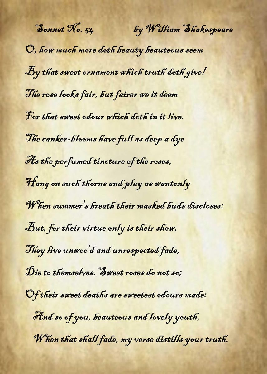 'Sonnet 54 by Shakespeare' Poster, picture, metal print, paint by Burl ...