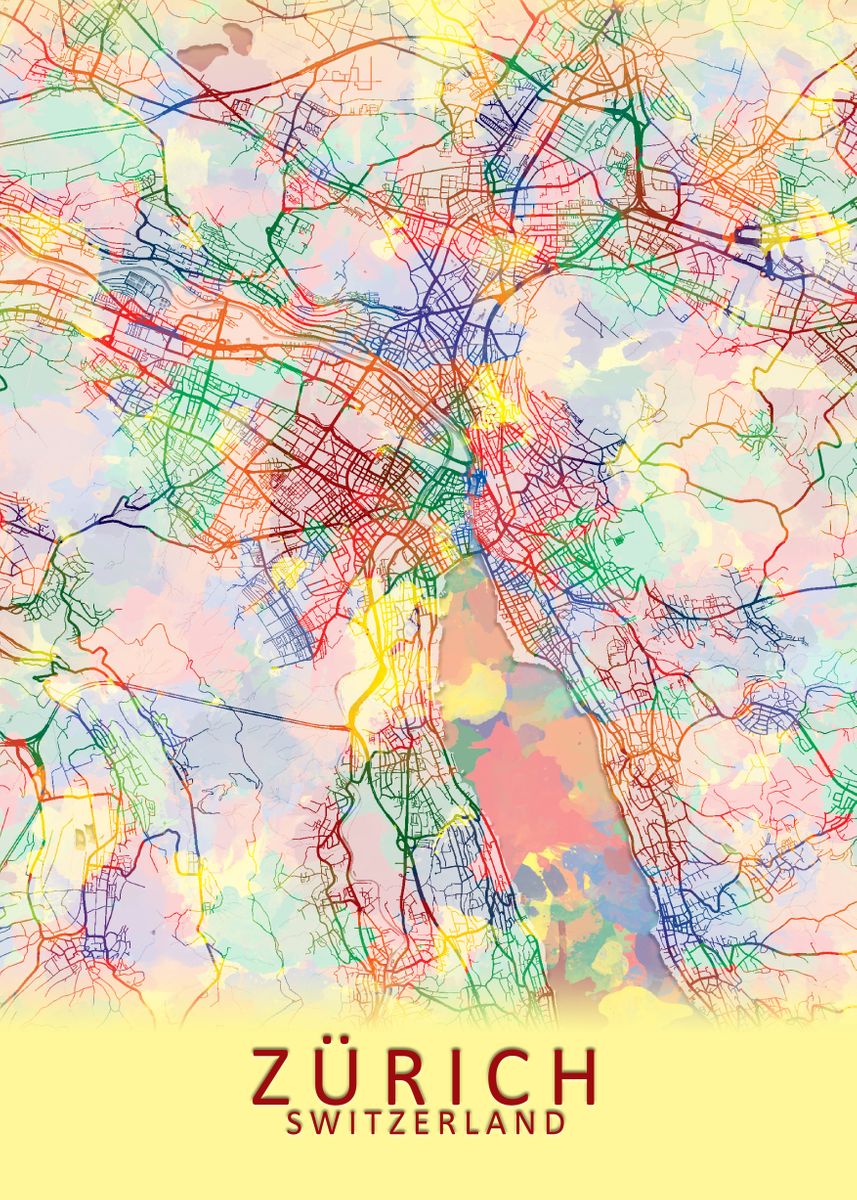 'Zurich Switzerland Map' Poster, picture, metal print, paint by City ...