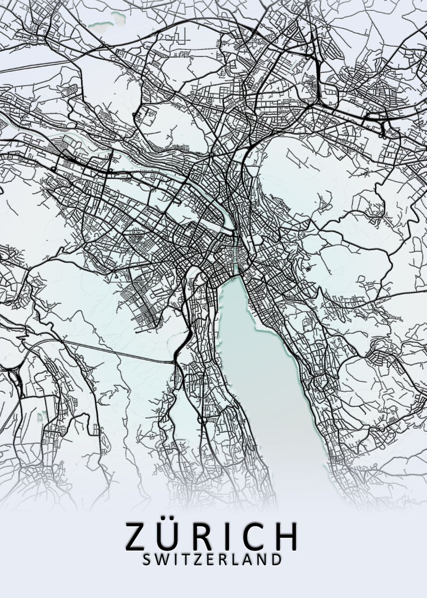 'Zurich Switzerland Map' Poster, picture, metal print, paint by City ...