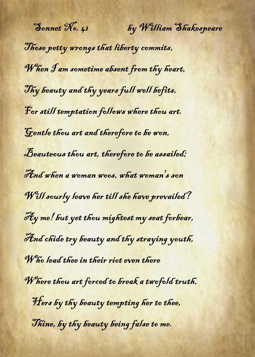 'Sonnet 41 by Shakespeare' Poster, picture, metal print, paint by Burl ...