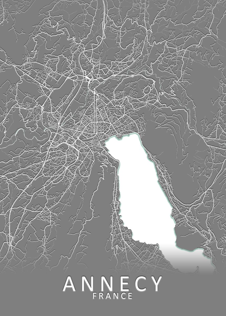 'Annecy France City Map' Poster, picture, metal print, paint by City ...