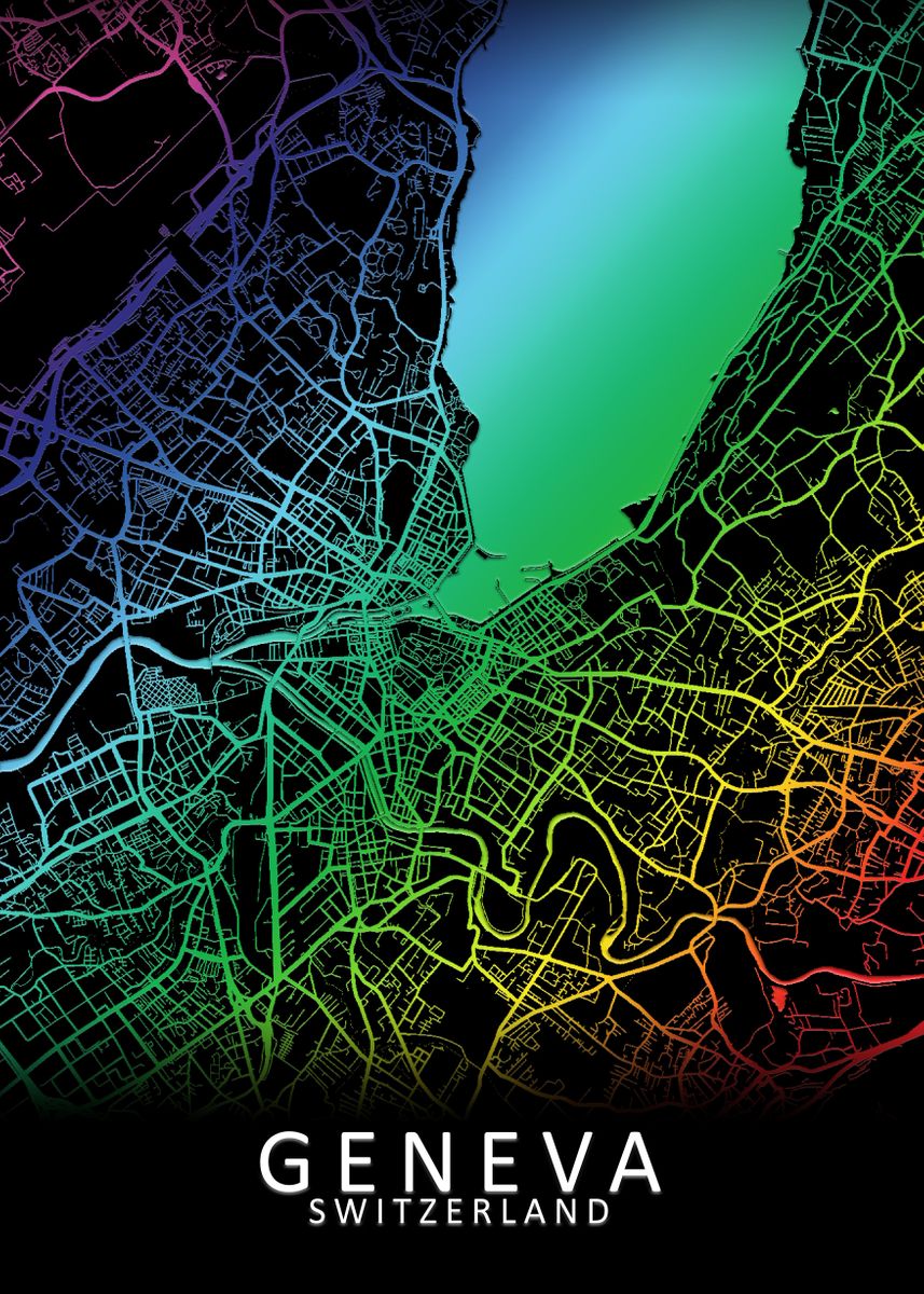 'Geneva Switzerland Map' Poster, picture, metal print, paint by City ...