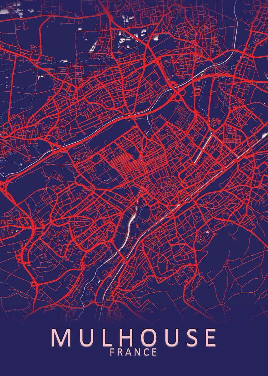 'Mulhouse France City Map' Poster, picture, metal print, paint by City ...