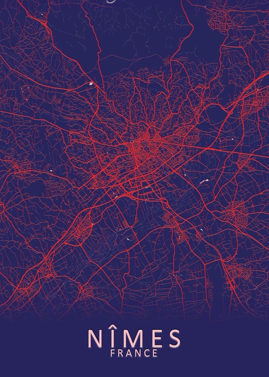 'Nimes France City Map' Poster by City Map Art Prints | Displate