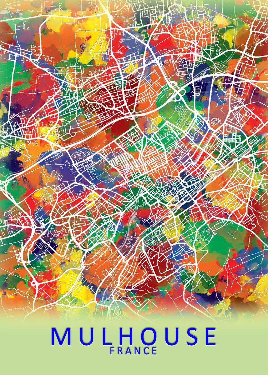 'Mulhouse France City Map' Poster, picture, metal print, paint by City ...