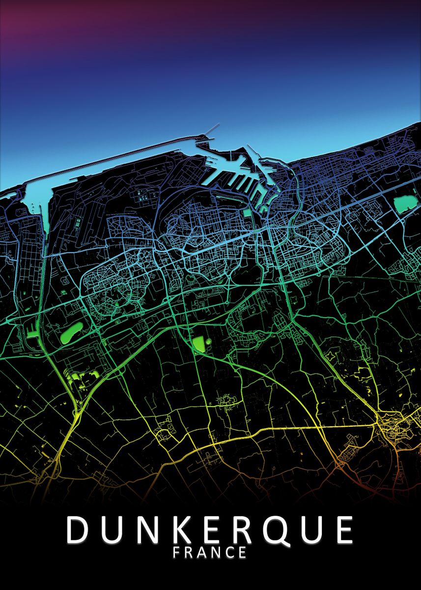 'Dunkerque France City Map' Poster, picture, metal print, paint by City ...