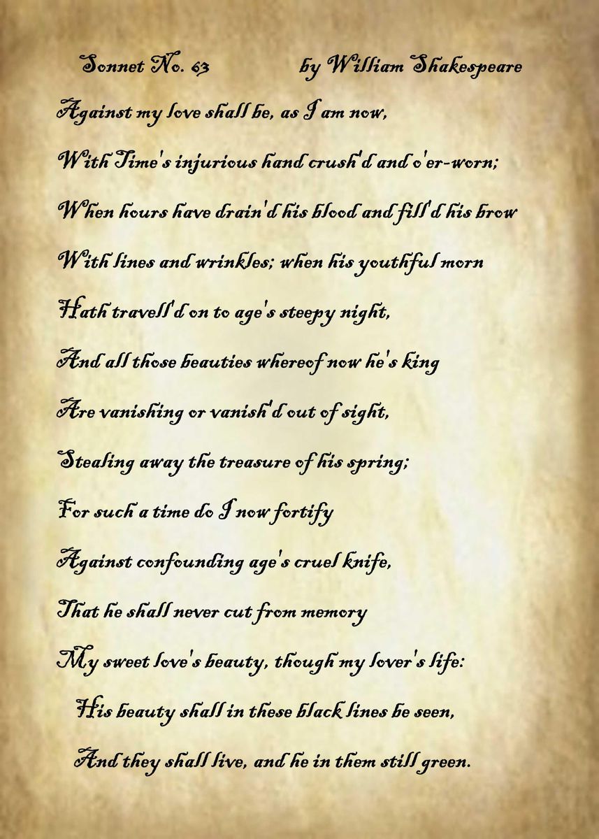 'Sonnet 63 by Shakespeare' Poster, picture, metal print, paint by Burl ...