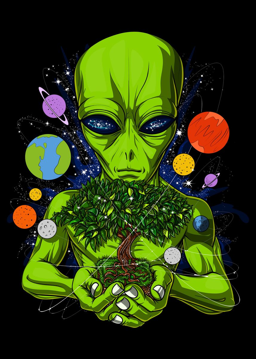 'Space Alien UFO God' Poster, picture, metal print, paint by ...
