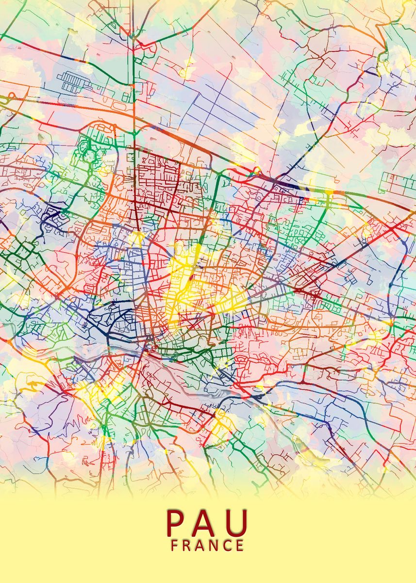 'Pau France City Map' Poster by City Map Art Prints | Displate