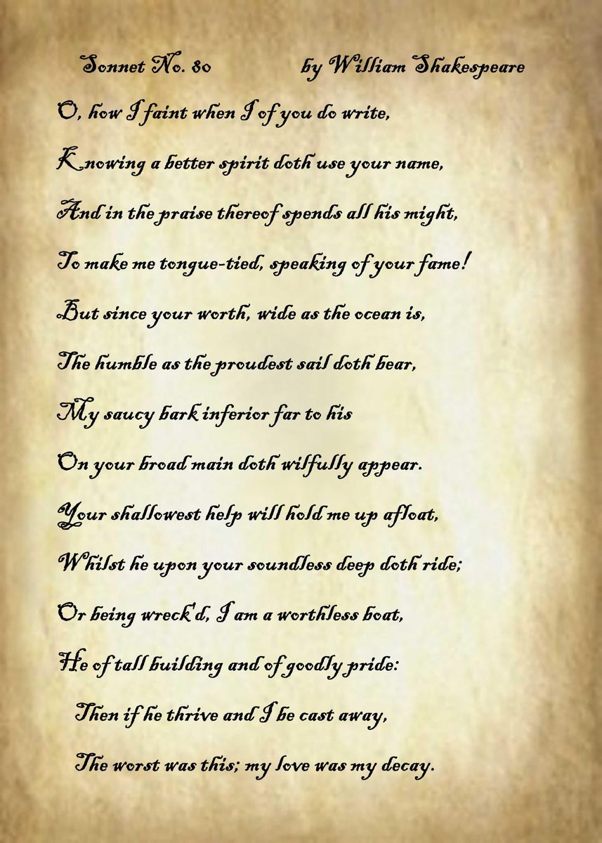 'Sonnet 80 by Shakespeare' Poster by Burl Collins | Displate