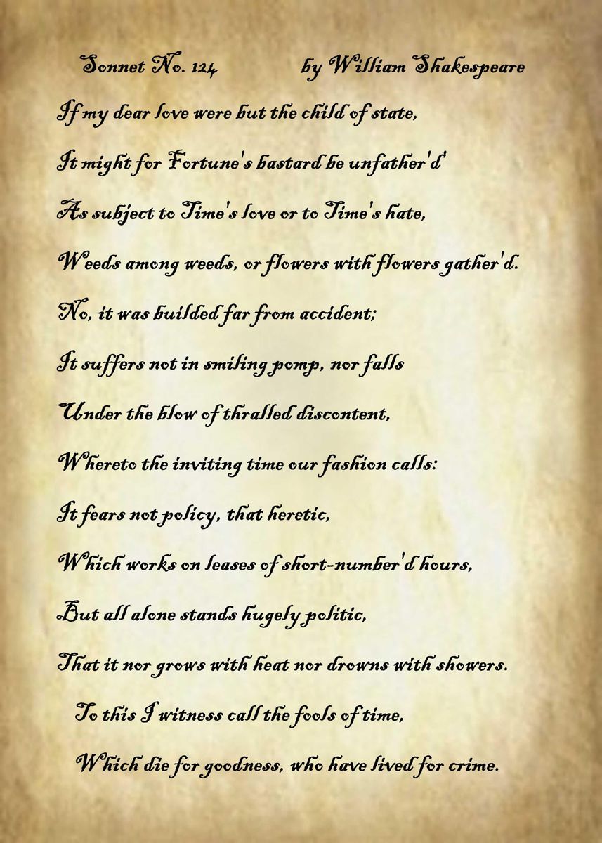 'Sonnet 124 by Shakespeare' Poster, picture, metal print, paint by Burl ...