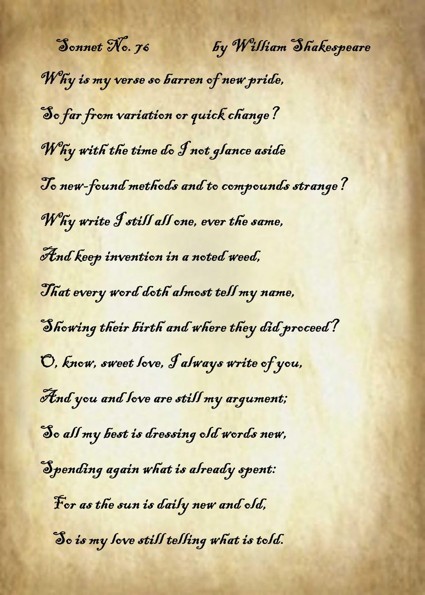'Sonnet 76 by Shakespeare' Poster, picture, metal print, paint by Burl ...