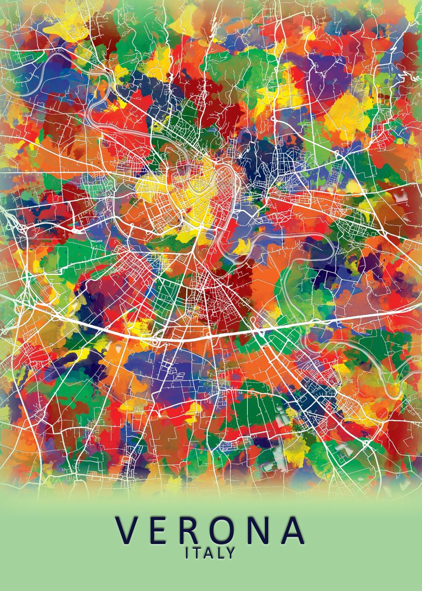 'Verona Italy City Map' Poster, picture, metal print, paint by City Map ...