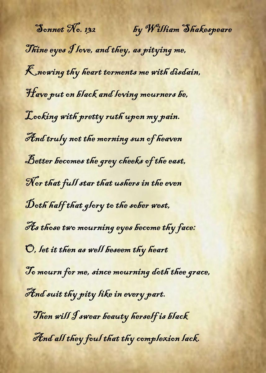 'Sonnet 132 by Shakespeare' Poster, picture, metal print, paint by Burl ...