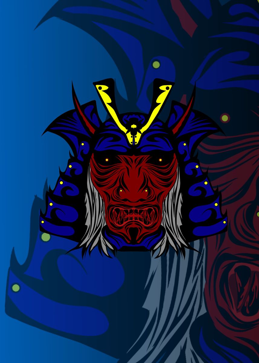 'Satan samurai blue hat' Poster, picture, metal print, paint by Marshel ...