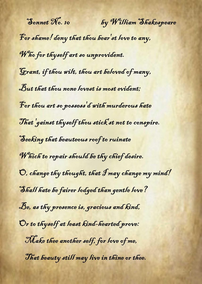 'Sonnet 10 by Shakespeare' Poster, picture, metal print, paint by Burl ...