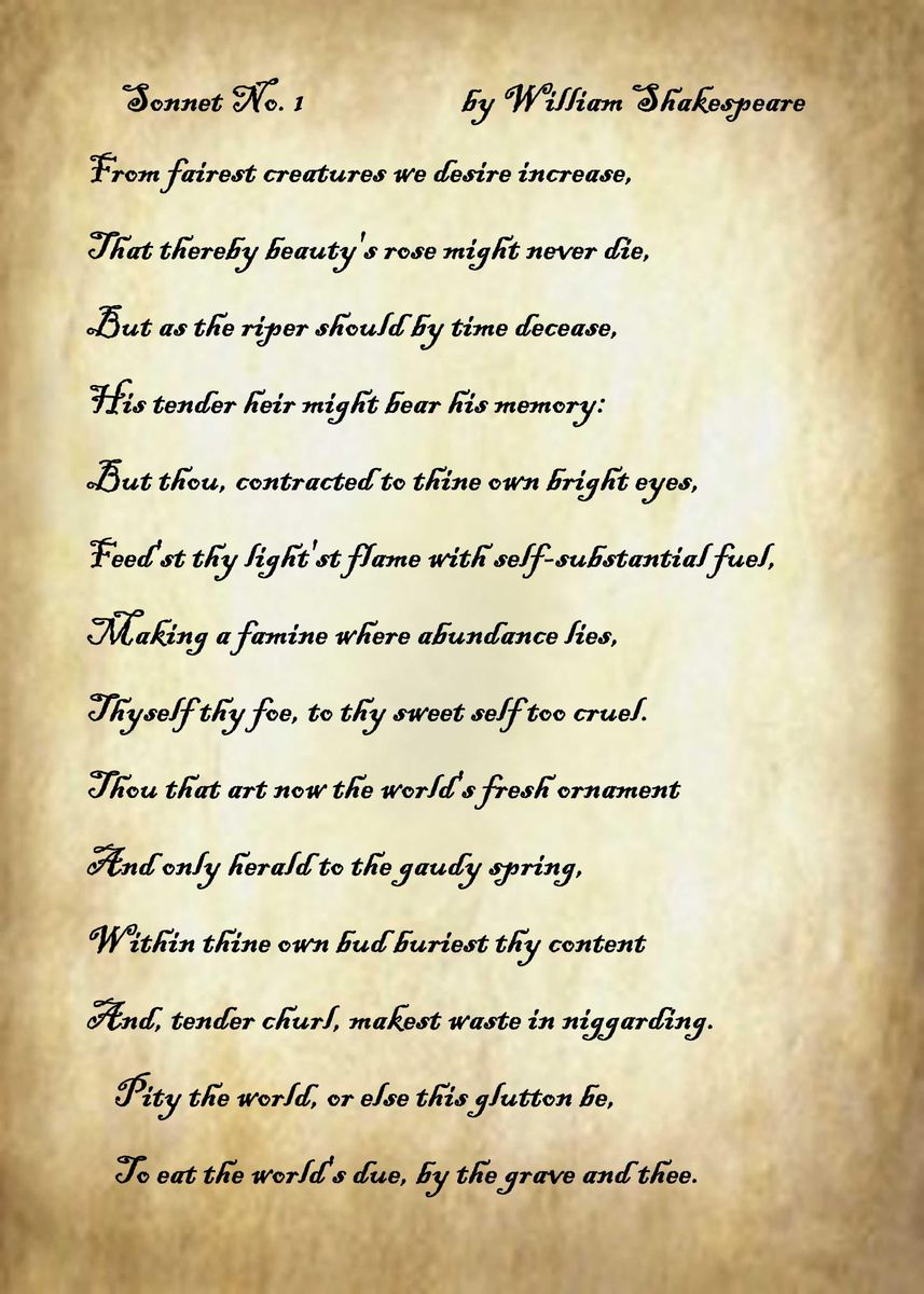 'Sonnet 1 by Shakespeare' Poster, picture, metal print, paint by Burl ...