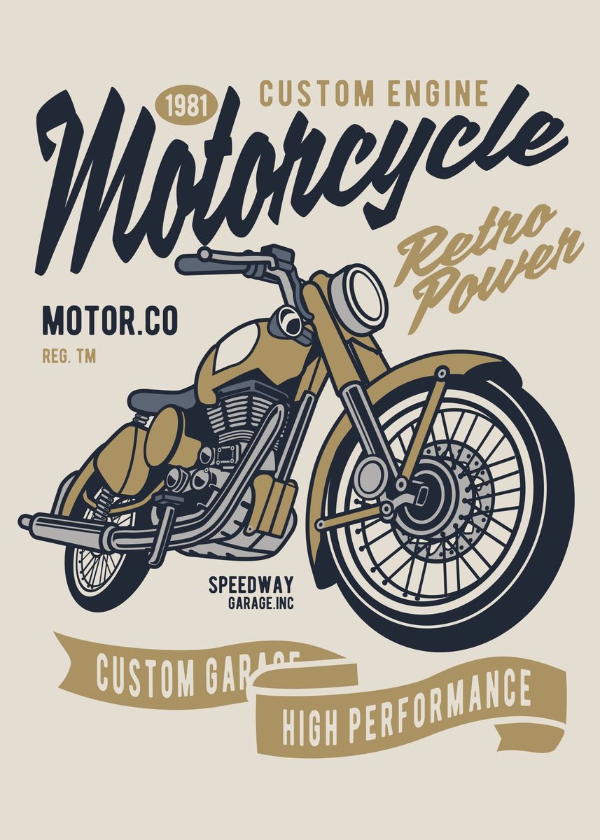 'Retro Power Motorcycle' Poster, picture, metal print, paint by Aloke ...